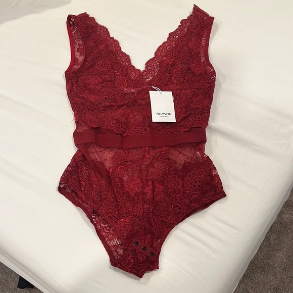 Tops | Nwt Red Lace Bodysuit | Poshmark